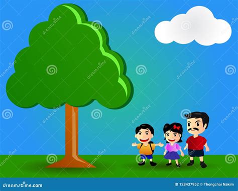 Família Dos Desenhos Animados Com Natureza Ilustração Stock