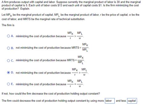 Solved A Firm Produces Output With Capital And Labor Su