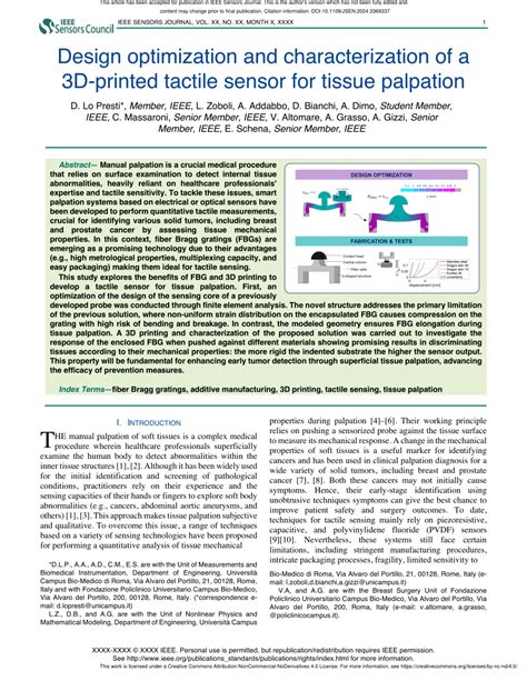 Pdf Design Optimization And Characterization Of A 3 D Printed Tactile Sensor For Tissue Palpation