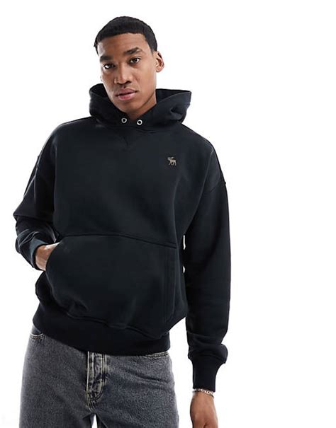 Abercrombie And Fitch Schwerer Oversize Kapuzenpullover In Schwarz Mit