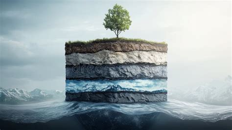 A Surreal Landscape Featuring A Cross Section Of Earth Layers With A