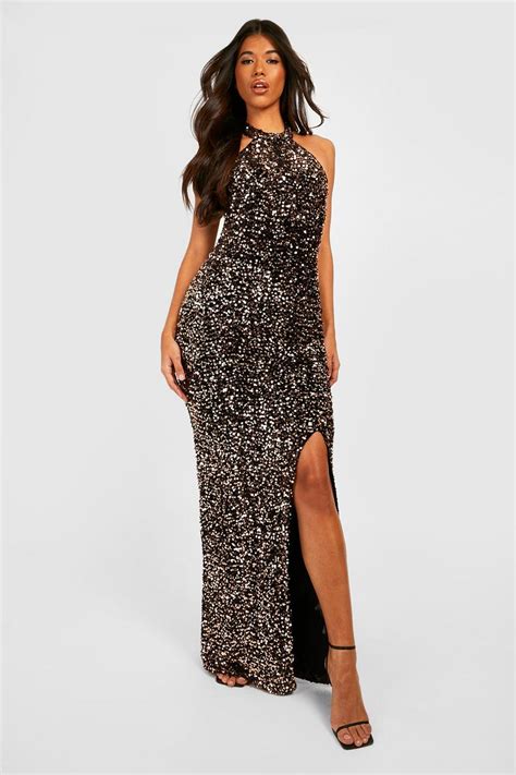 Tall Sequin Velvet Split Leg Maxi Dress Boohoo