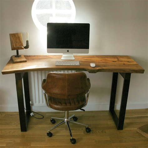 Live Edge Solid Wooden Slab Computer Office Desk With Black Metal