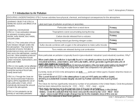 AP Environmental Science APES Unit Atmospheric Pollution Sudy Guide Unit Atmospheric