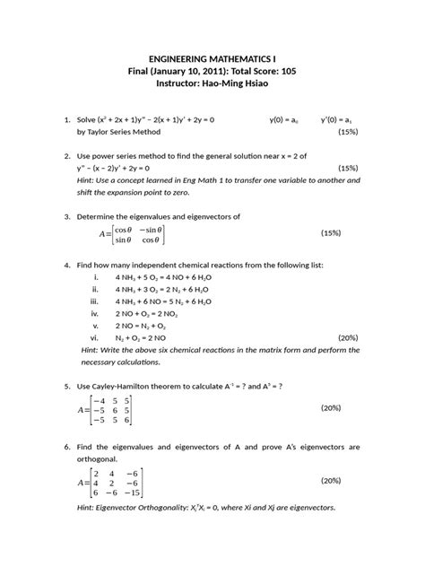 Engineering Math 1 Final 011011 Pdf