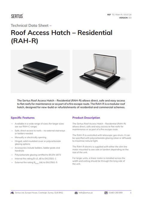 Sertus Electric Rectangular Access Hatch Bespoke Sizes Rah R