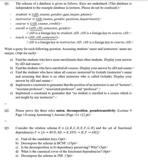 Solved Q1 ﻿the Schema Of A Database Is Given As Follows