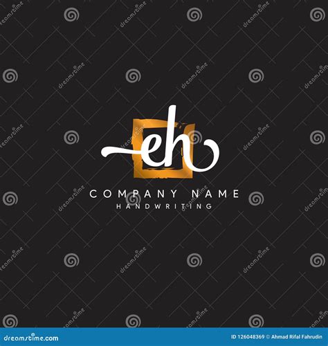 Eh Initial Handwritten Logo Vector In The Square Texture Background