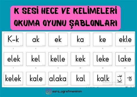 K Sesi Okuma Oyunu Şablonları