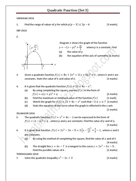 quadratic function set3 2011 pdf function mathematics geometry