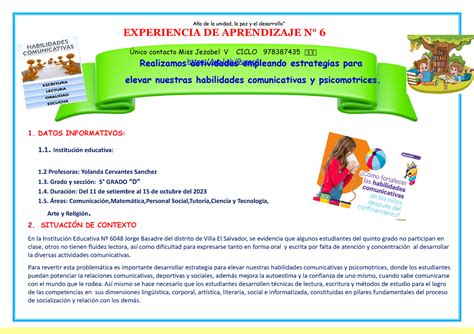 6 Experiencia Aprendizaje N6 DEL 11 De Set Al 15 De Octubre 2023