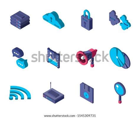Data Internet Technology Isometric Icons Set Stock Vector Royalty Free