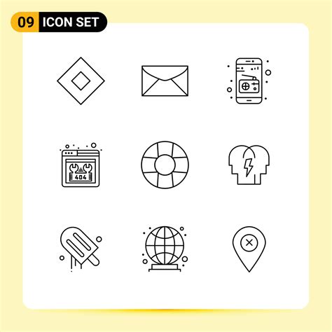 Pack Of 9 Modern Outlines Signs And Symbols For Web Print Media Such As