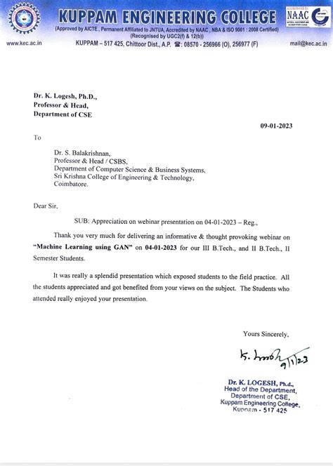 Drbalakrishnan S On Linkedin Certificate Of Appreciation As Speaker