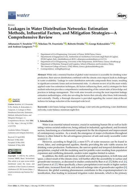Pdf Leakages In Water Distribution Networks Estimation Methods