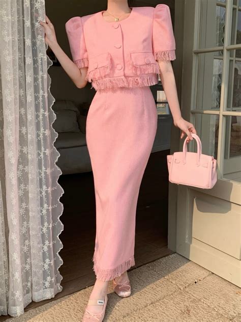 우아한 패션 작은 향기 투피스 세트 여성 술 짧은 재킷 코트 롱 스커트 정장 프랑스 스트리트웨어 2 피스세트 Aliexpress