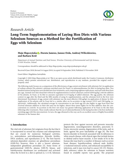 Pdf Long Term Supplementation Of Laying Hen Diets With Various Selenium Sources As A Method