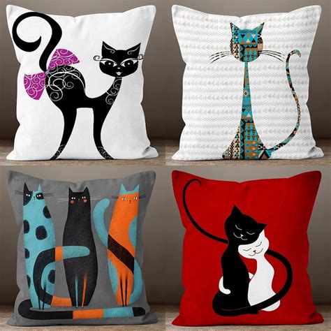 Cat Pillow Cover Cute Cat Pillowcase Cat Print Pillowcase Cute
