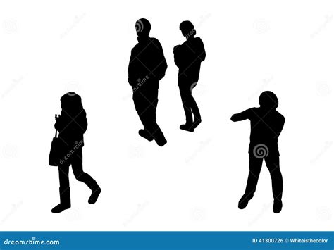 People Walking Top View Silhouettes Set 6 Stock Illustration