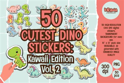 50 Cutest Dino Sticker Kawaii Edition 2 Graphic By Sipanji Figuree