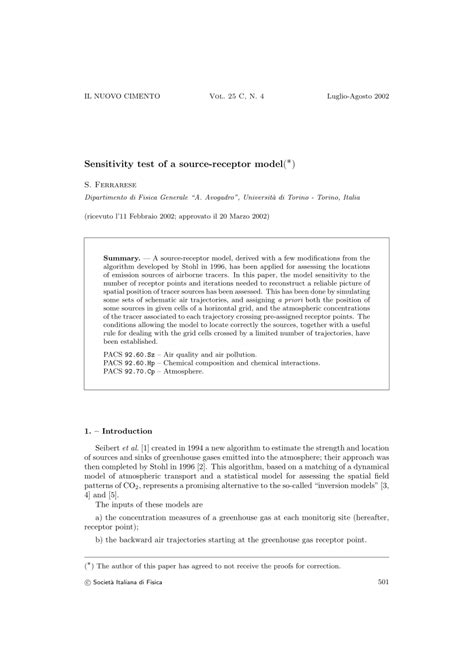 Pdf Sensitivity Test Of A Source Receptor Model