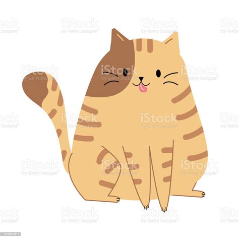 Cute Ginger Cat In A Sitting Pose Vector Illustration Of A Funny