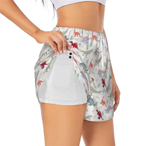 Fotbe Cute Dinosaur Womens High Waist Running Shorts Athletic Workout