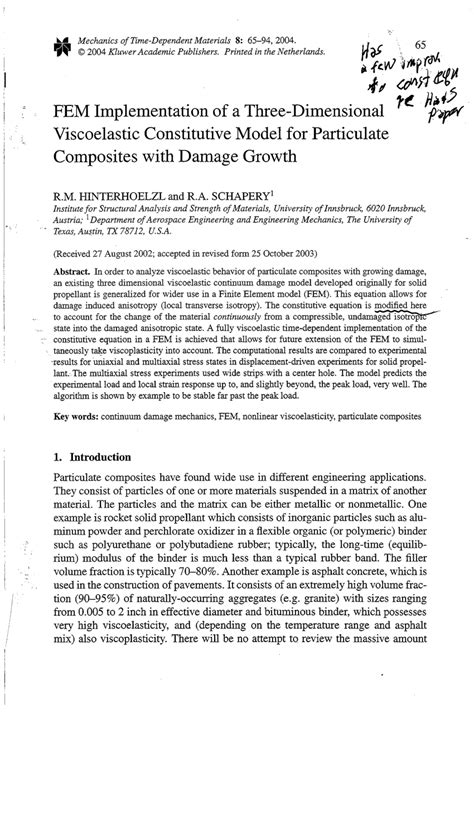 pdf fem implementation of a three dimensional viscoelastic