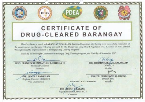 Sinabaan Drug Cleared Certificate Pdf
