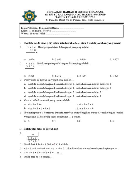 Soal Ph 2 Mat Kelas 3 Rev Pdf