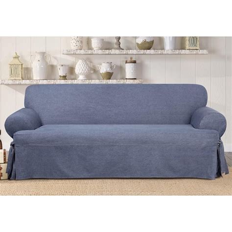 Surefit Authentic Denim Indigo Cotton 1 Piece T Cushion Sofa Slipcover