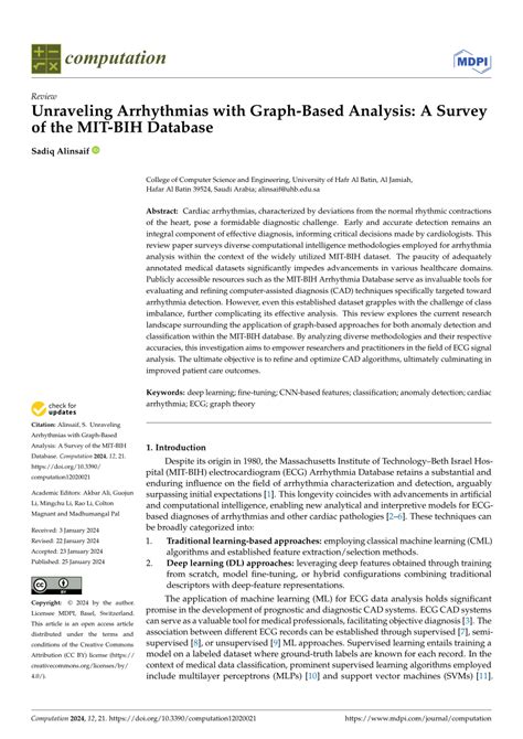 Pdf Unraveling Arrhythmias With Graph Based Analysis A Survey Of The Mit Bih Database