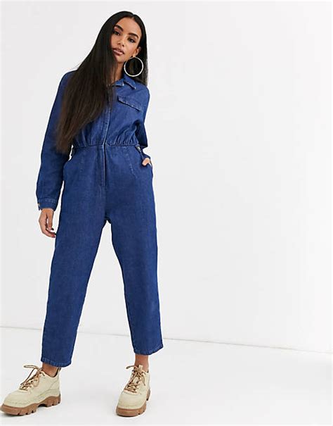 Asos Design Denim Utility Boilersuit In Midwash Blue Asos 42 Off