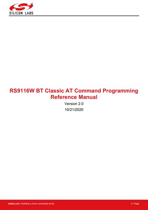 Silicon Labs RS9116W BT Classic AT Command Programming Reference Manual
