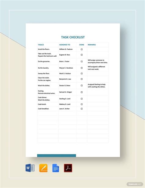 Task Checklist Template Google Docs Word Apple Pages PDF Template Net