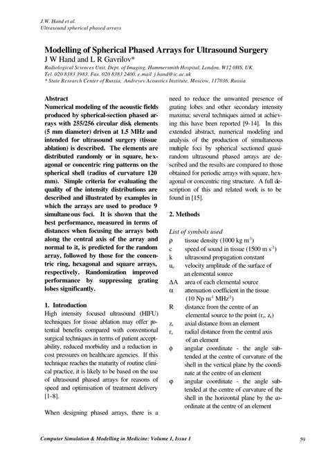 Pdf Modeling Of Spherical Phased Arrays For Ultrasound Surgery