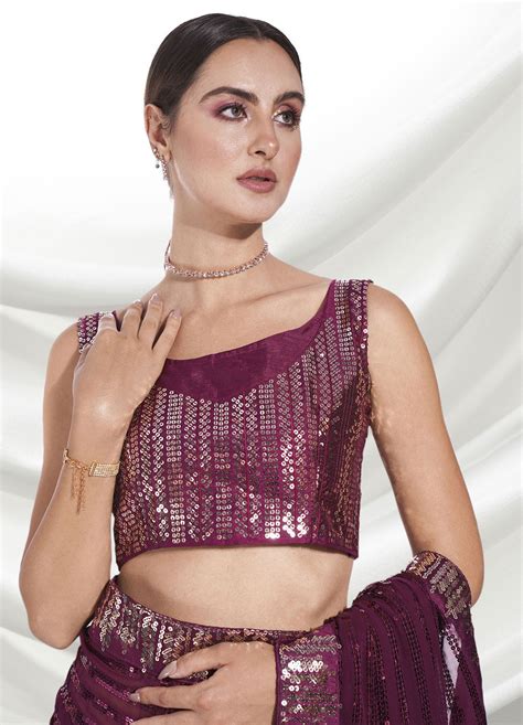 Party Wear Reception Pink And Majenta Color Georgette Fabric Saree