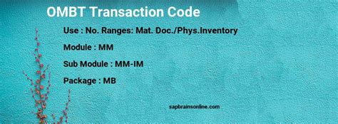 Ombt Sap Tcode For No Ranges Mat Doc Phys Inventory