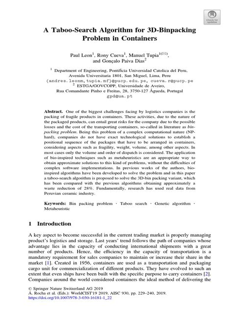 A Taboo Search Algorithm For 3d Binpacking Pdf P Value