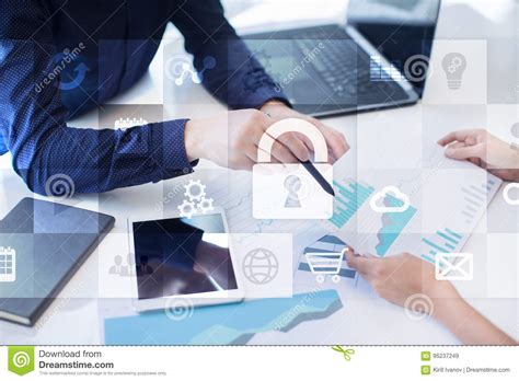 Data Protection And Cyber Security Concept On Virtual Screen Stock Image Image Of Hacker