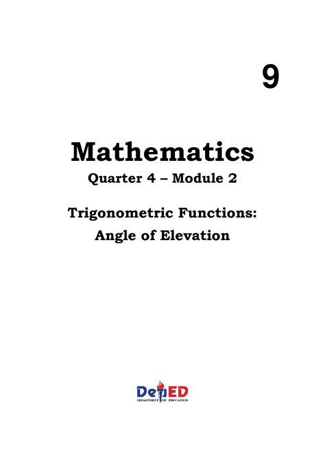 Solution Math 9 Q4 Module 2 Trigonometric Functions Angle Of Elevation