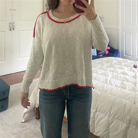 American Eagle Cotton Sweater Jumper In Red White Depop