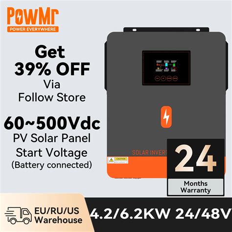 PowMr Hybrid Solar Inverter On Grid 48V 24V MPPT 120A Grid Tie Inverter