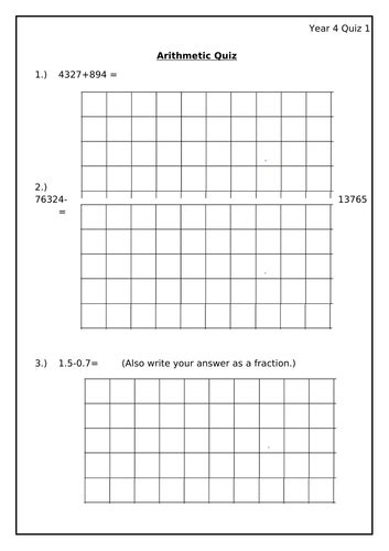 Year 4 Arithmetic Quizzes Set Of 10 Answers Not Included Teaching