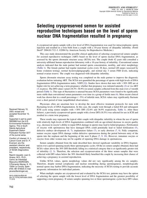Pdf 265 Sperm Dna Fragmentation And Pregnancy Outcome
