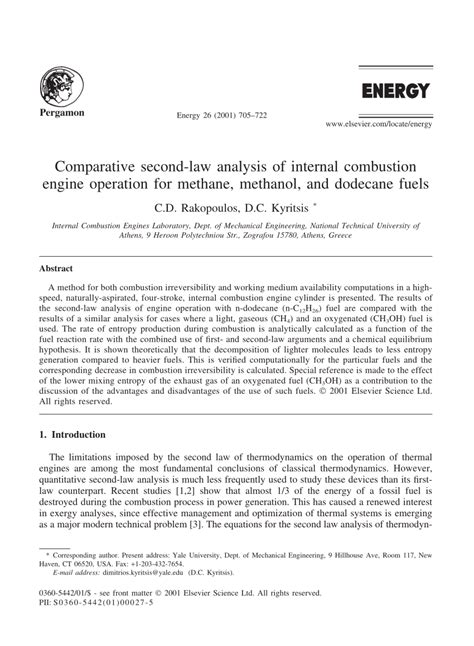 Pdf Comparative Second Law Analysis Of Internal Combustion Engine Operation For Methane