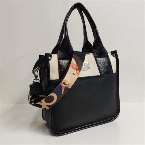 Torebka Shopper Ego Torba Listonoszka Czarna Beżowa Zamsz Klasyczna