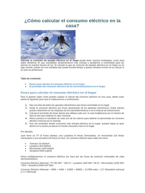 Cómo Calcular El Consumo Eléctrico En La Casa Pdf Electrodoméstico