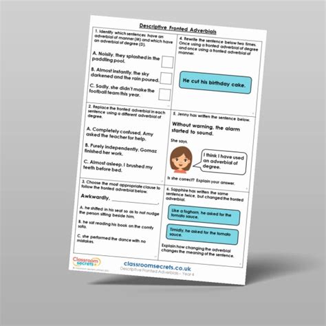 Year 4 Descriptive Fronted Adverbials Application Resource Classroom Secrets