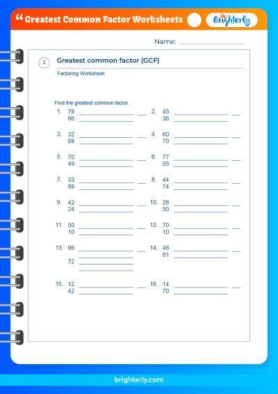 Free Greatest Common Factor Worksheets Pdfs Brighterly